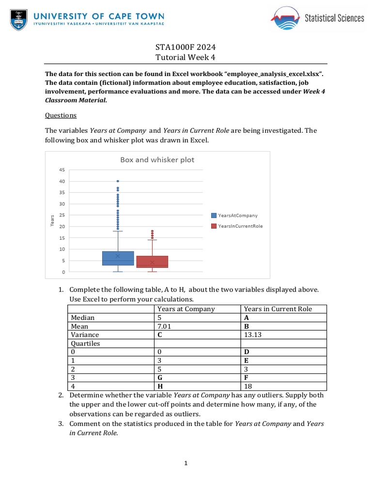 WEEK 4 Tutorial STA1000F 2024 | PDF | Statistical Analysis | Teaching ...