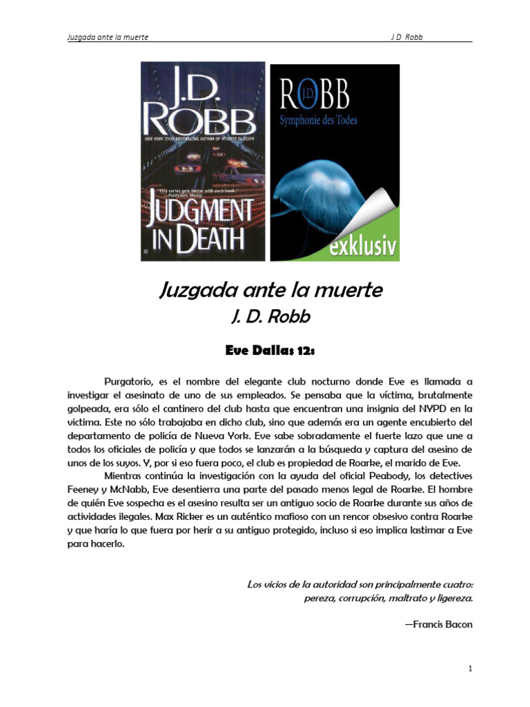 J. D Robb - 12 - Eve Dallas - Juzgada Ante La Muerte | PDF | Purgatorio