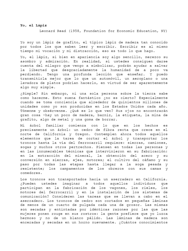 Read, Leonard (1958) Yo El Lápiz | PDF | Lápiz | Cobre