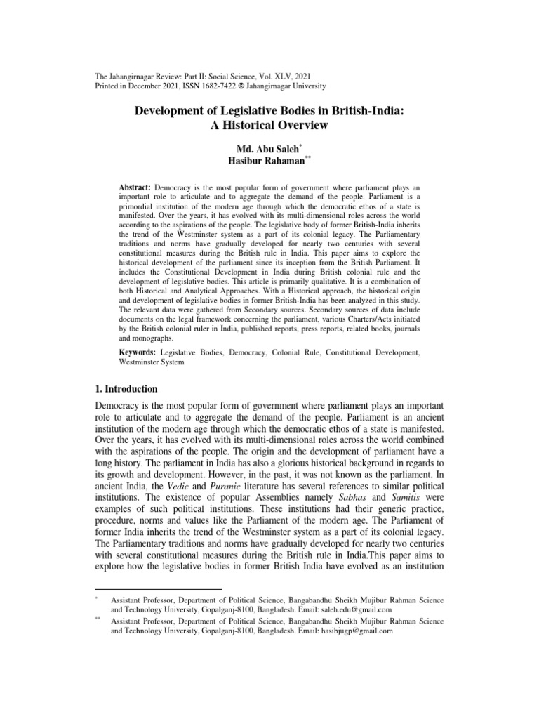 MD +Abu+Saleh+&+Hasibur+Rahaman | PDF | British Raj | Legislature