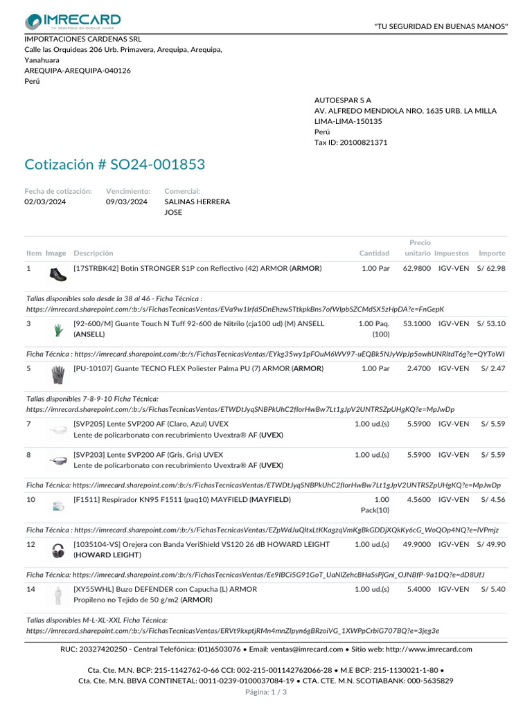 Presupuesto - SO24-001853 | PDF