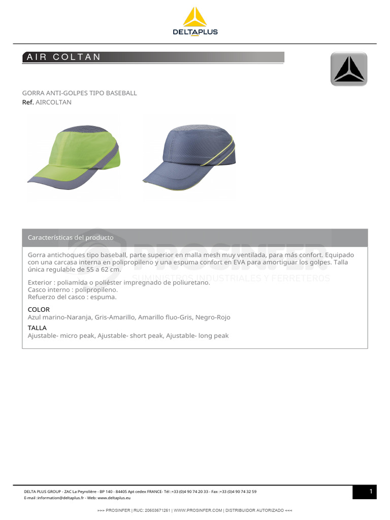 Gorra Antichoques Air Coltan Ja Delta Plus Ficha Tecnica | PDF