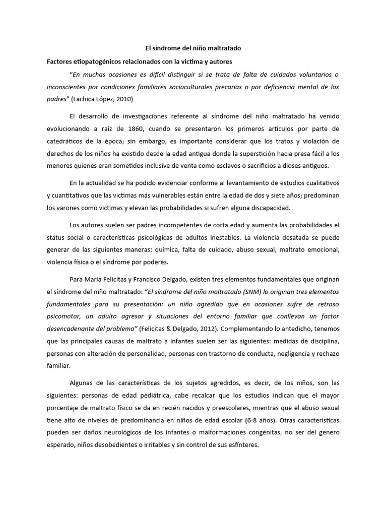 El Síndrome Del Niño Maltratado | PDF | Abuso infantil | Causas de la ...