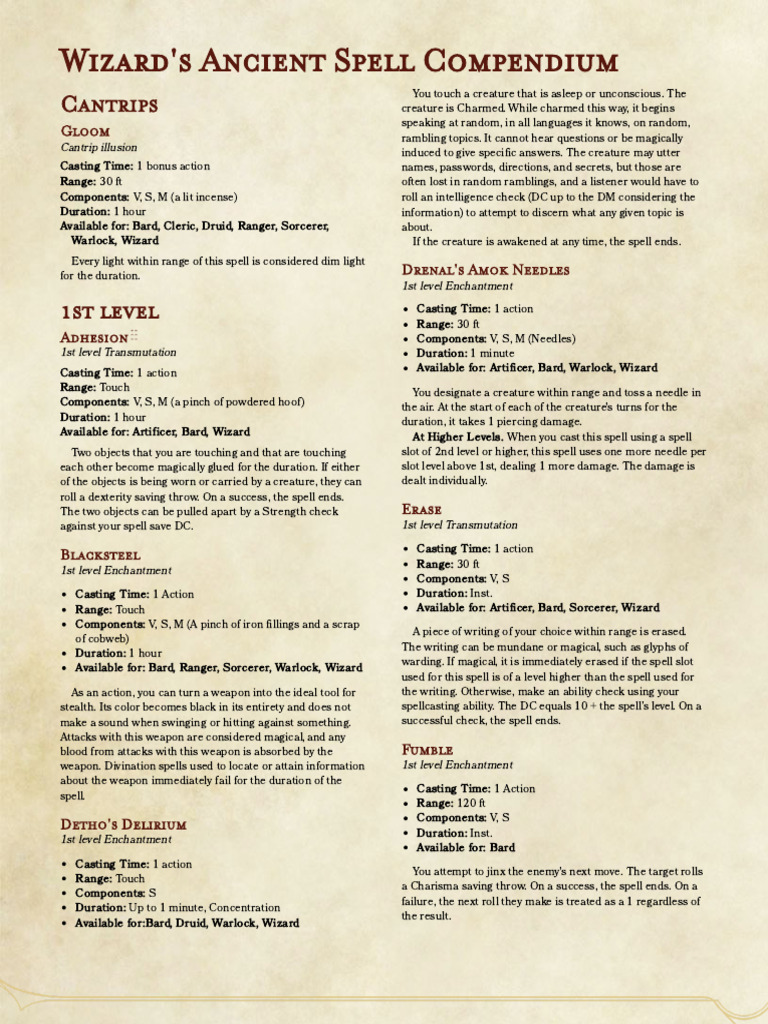 New Dia's AD&D Wizard's Ancient Spell Compendium - For 5e | PDF | Magician (Fantasy)