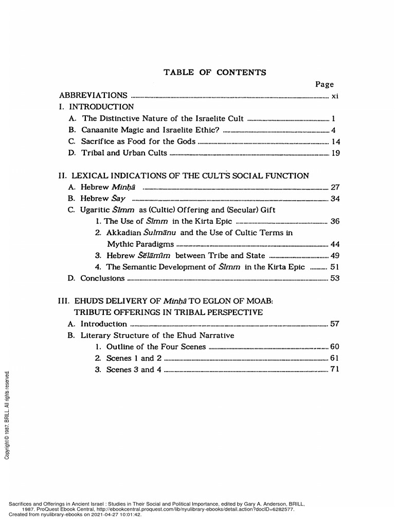 Sacrifices and Offerings in Ancient Israel (TABLE OF CONTENTS) | PDF ...