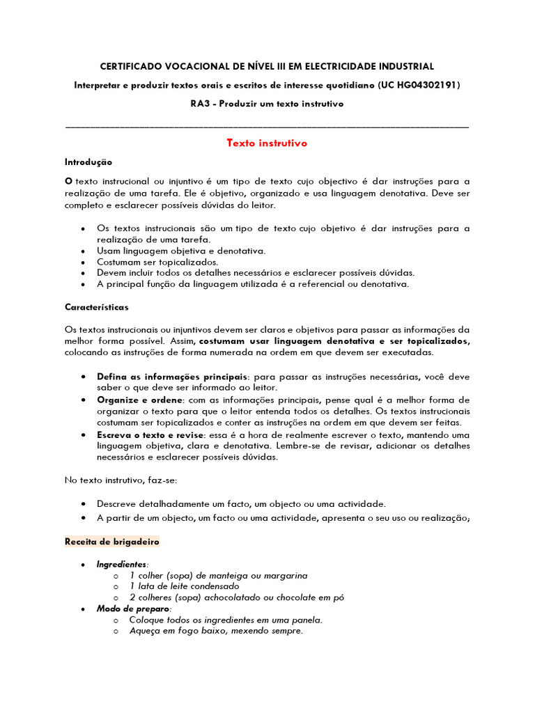 Estrutura de Texto Instrucional | PDF | Chocolate
