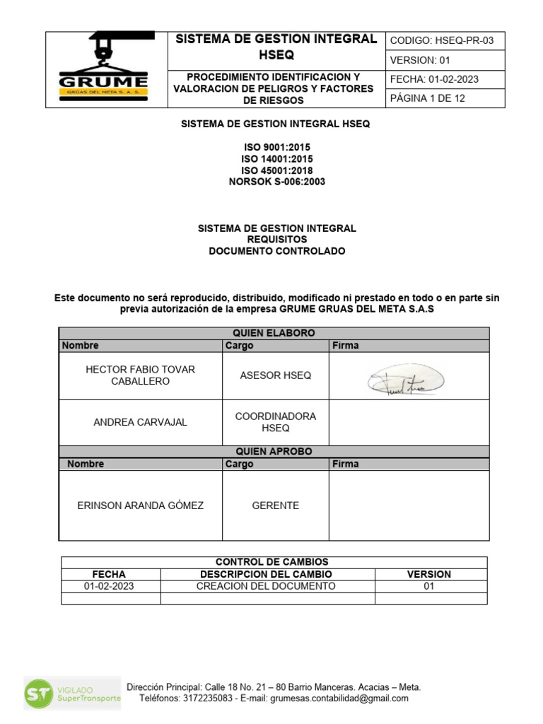 Hseq Pr 03 Procedimiento De Identificacion Y Valoracion De Factores De