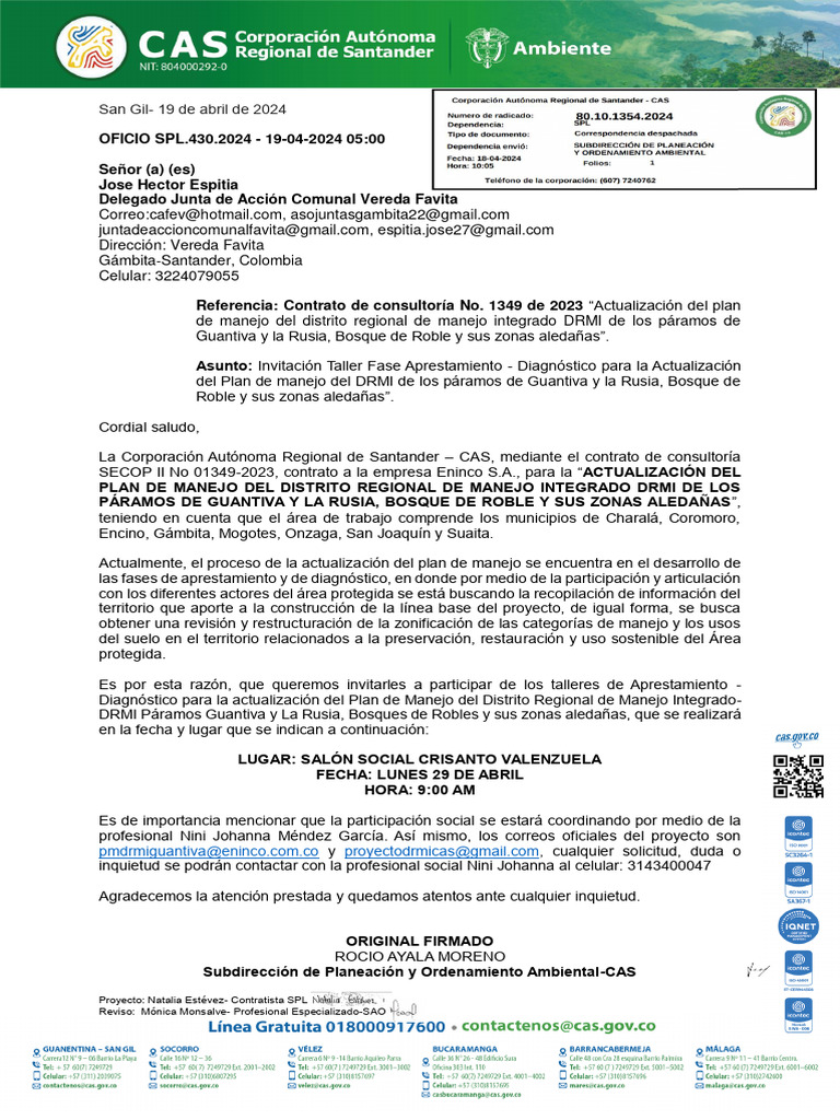 Jose Hector Espitia DELEGADO JAC FAVITA Oficio Fase Aprestamiento ...