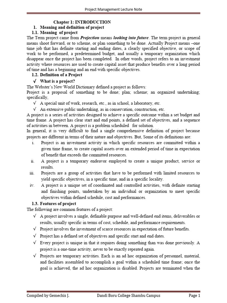 Chapter-1-Project MGT Lecture Note (2024) | PDF | Project Management ... Chapter-1-Project MGT Lecture Note (2024) | PDF | Project Management ...