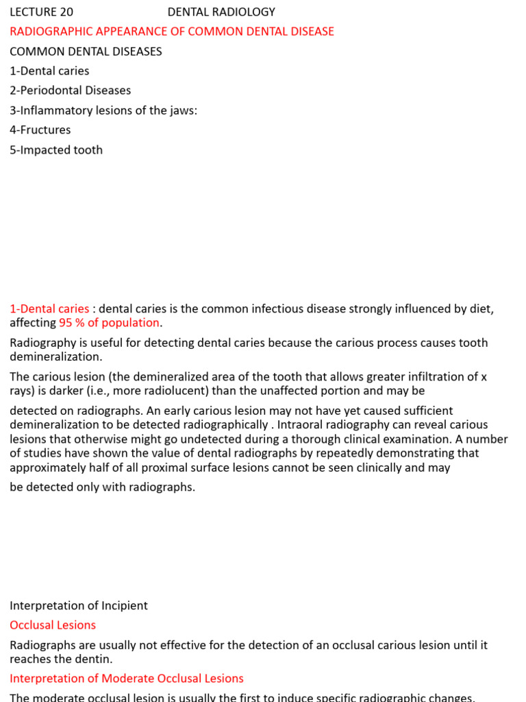 Dental Radiology Lecture Pdf Periodontology Human Tooth