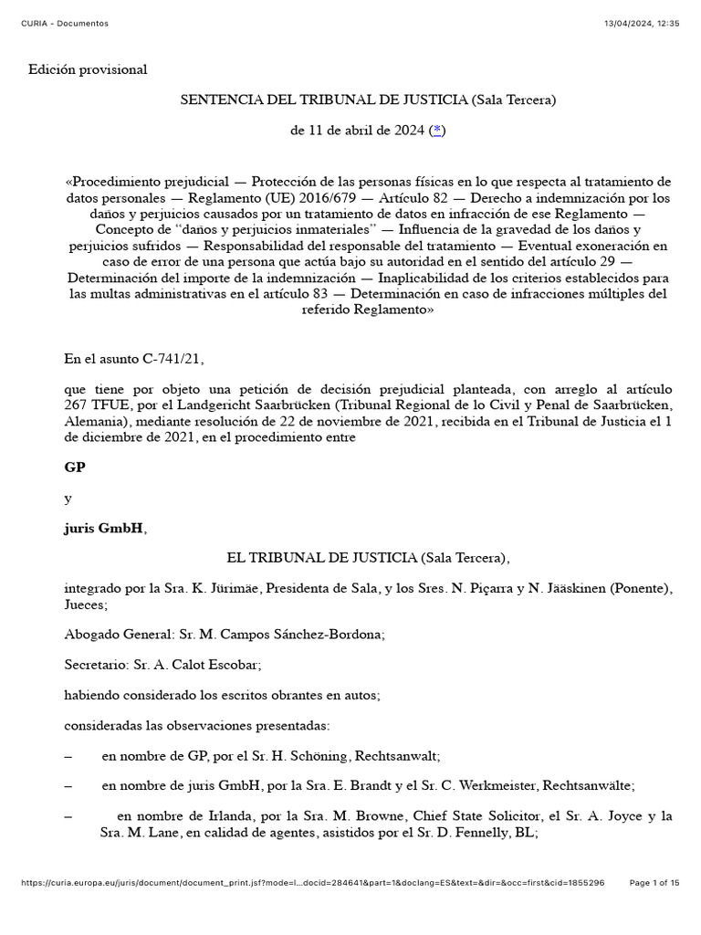 13/04/2024, 12:35 CURIA - Documentos | PDF | Daños y perjuicios | Multa (pena)