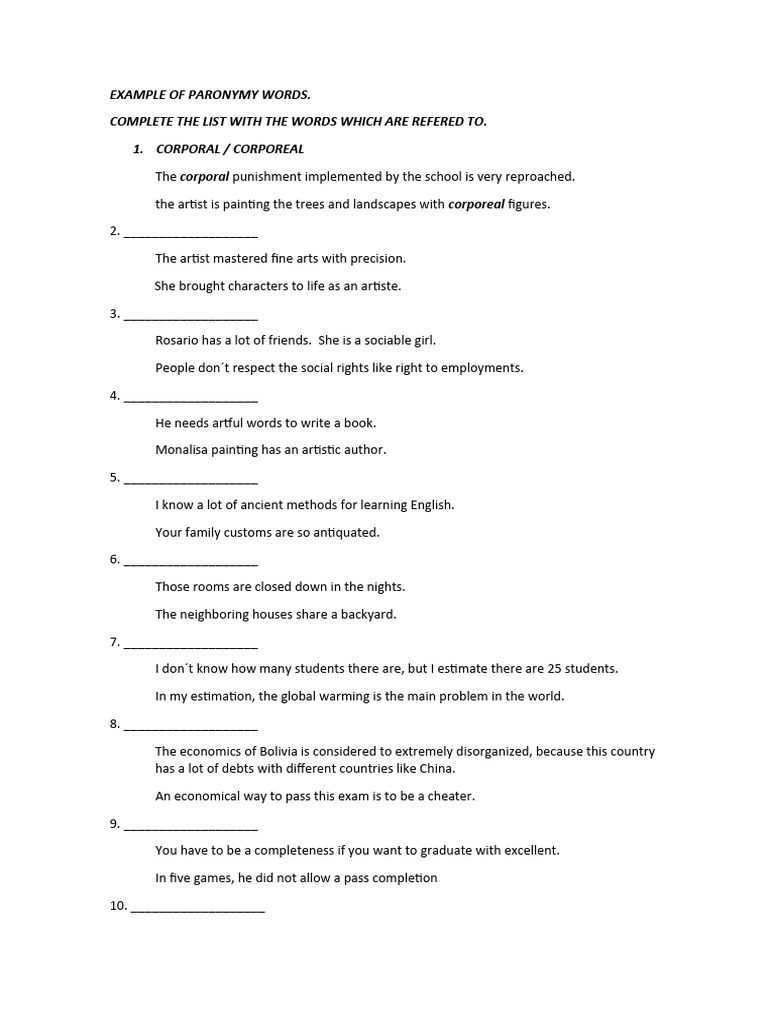 Example of Paronymy Words | PDF