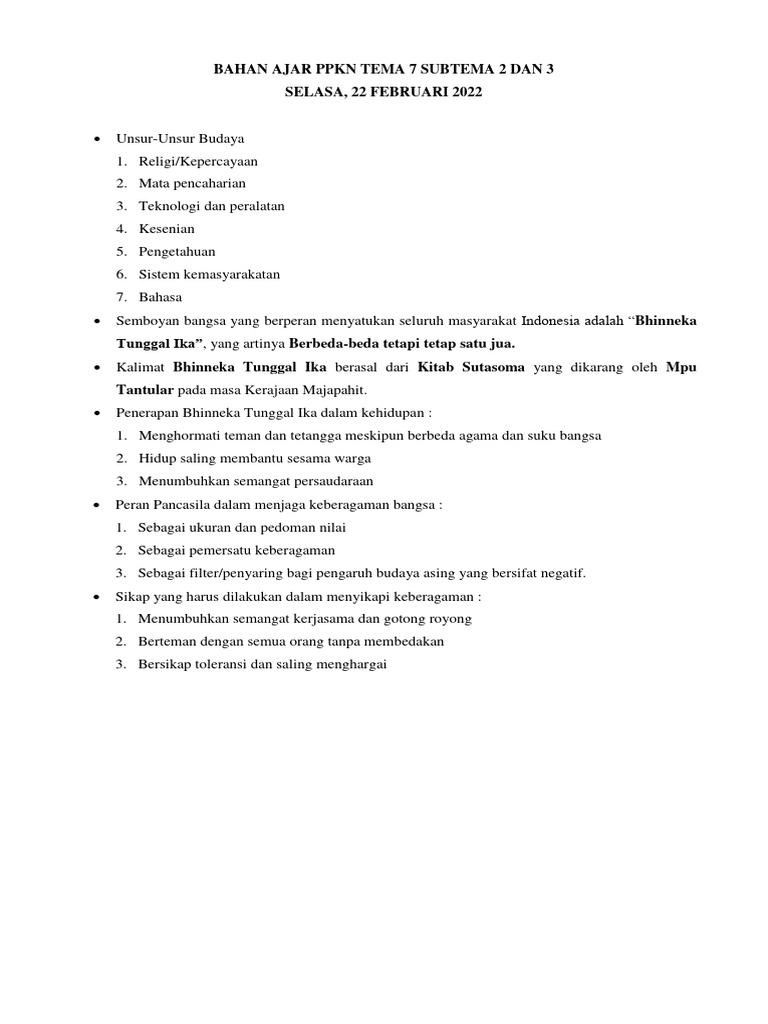 Bahan Ajar PPKN Tema 7 Subtema 2 Dan 3 | PDF