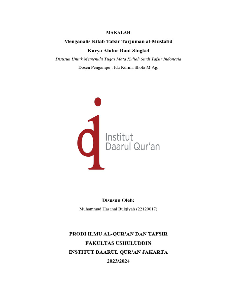Analisis Tafsir Tarjuman al-Mustafid | PDF