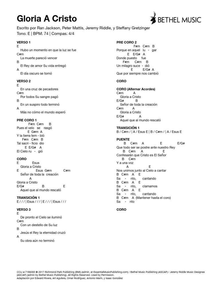 All Hail King Jesus Gloria A Cristo Homecoming Español Chord Chart | PDF