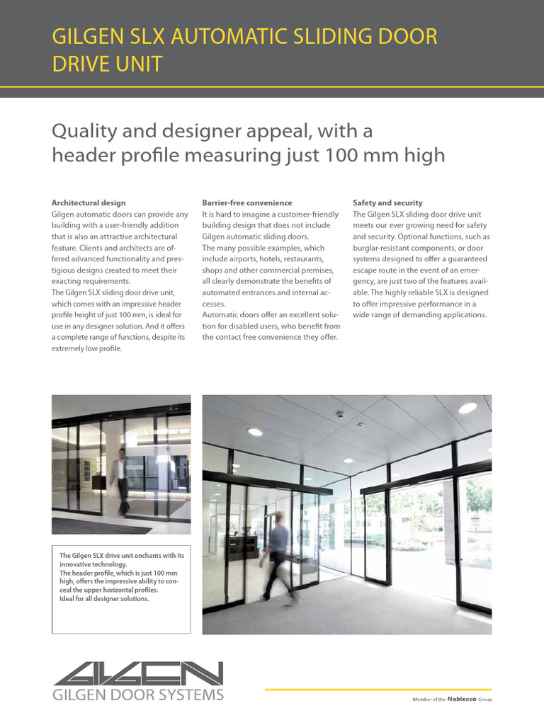 Gilgen SLX Automatic Sliding Door Overview | PDF | Door | Electrical ...