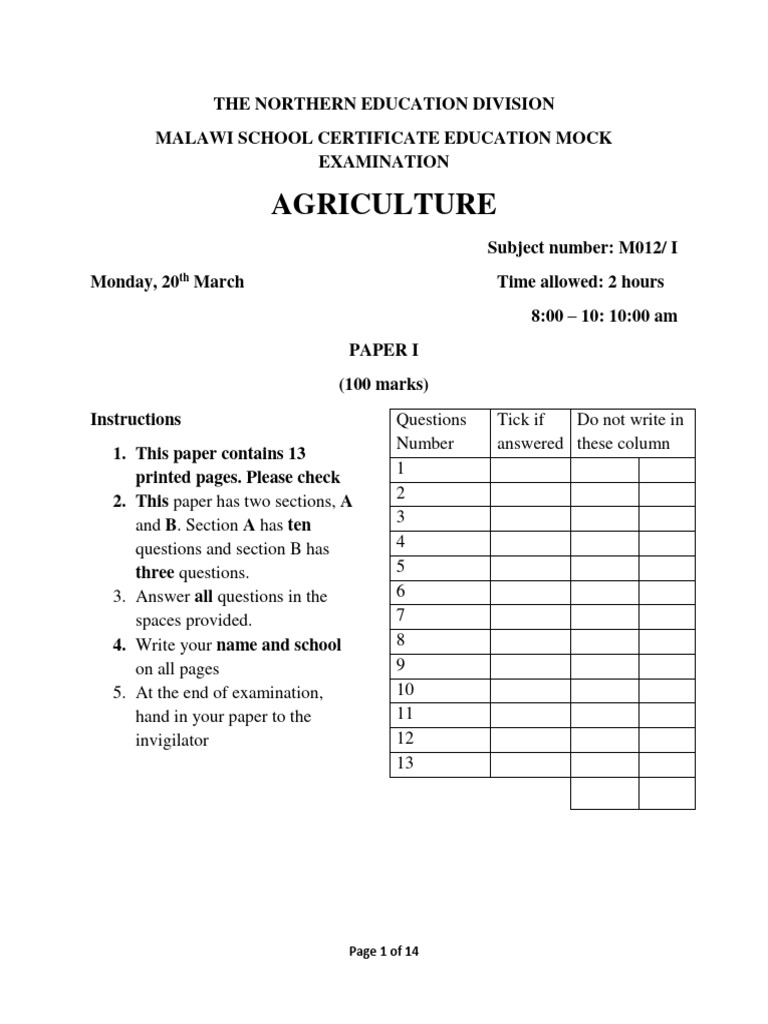 2023 Ned Mock Agriculture Paper 1 | PDF | Agriculture | Elasticity (Economics)
