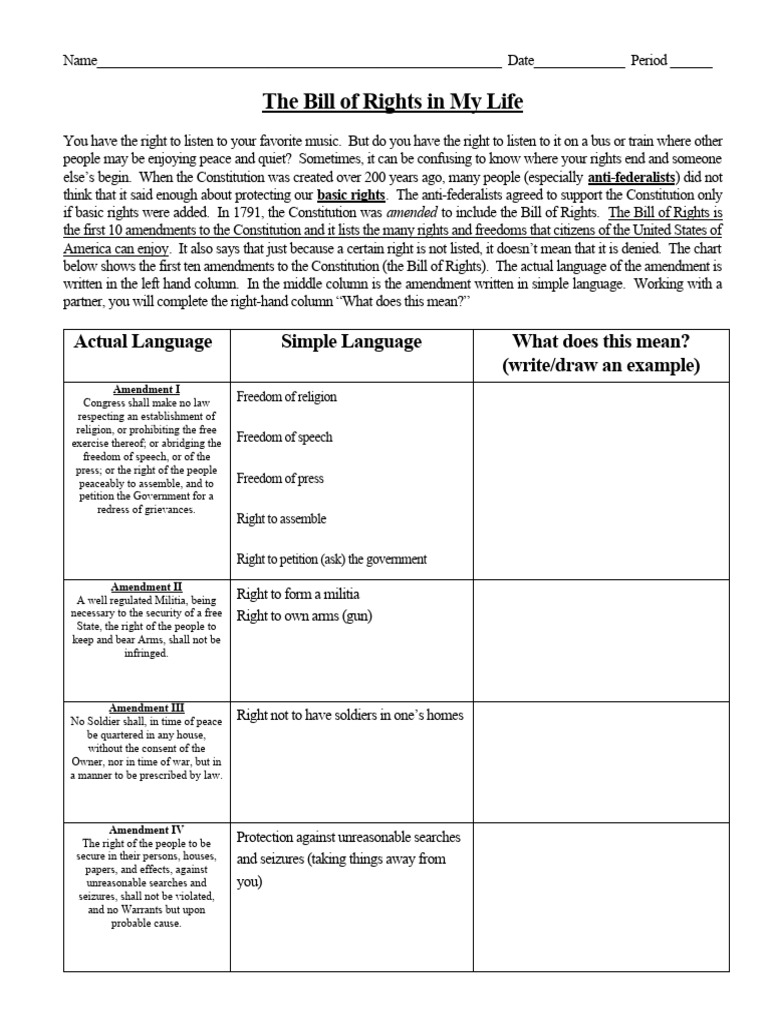 [Template] Bill of Rights in My Life-student | PDF | United States Bill ...