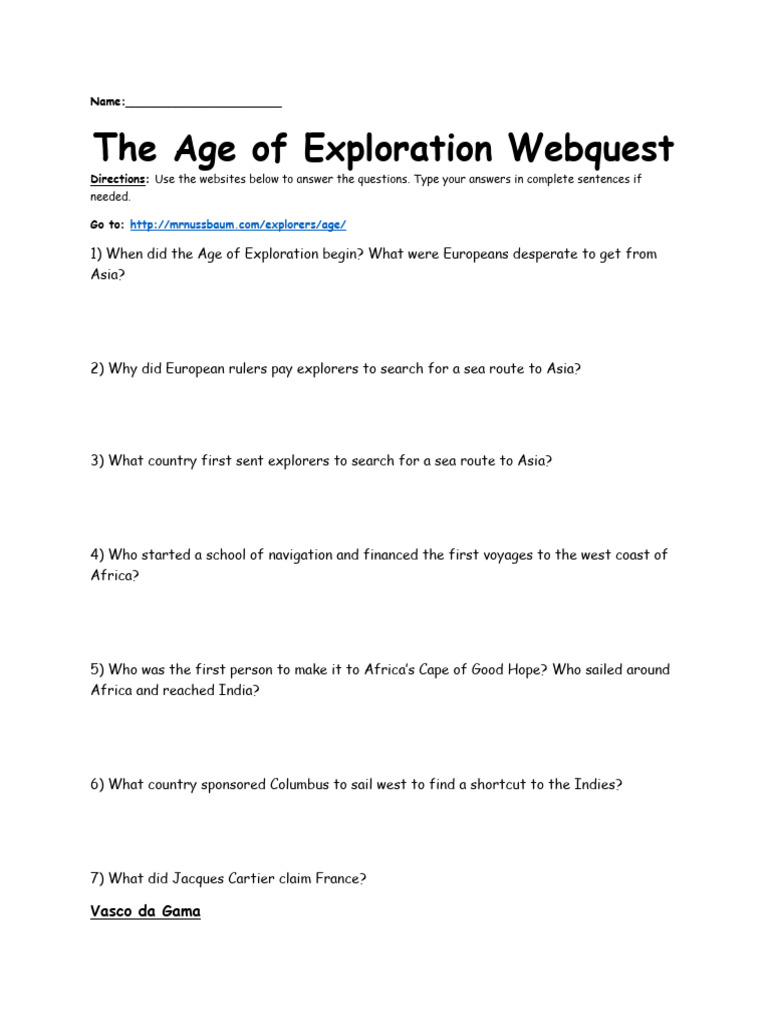 Age of Exploration Webquest Guide | PDF | Age Of Discovery | New World