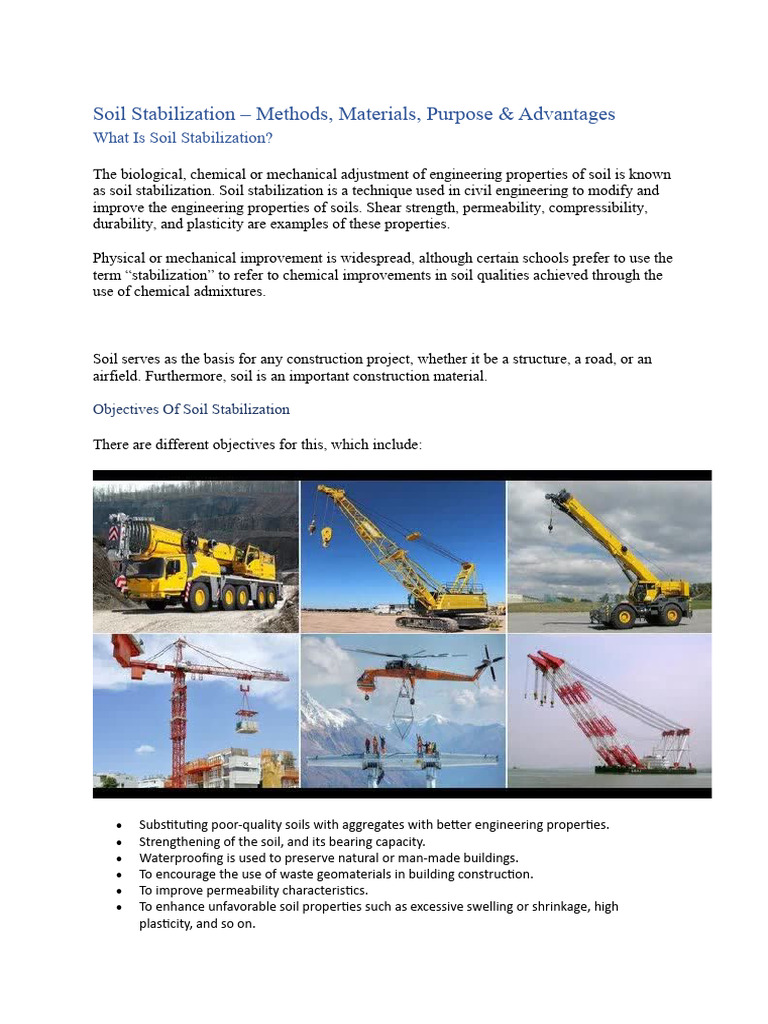 Soil Stabilization - Methods, Materials, Purpose & Advantages | Download Free PDF | Soil | Cement