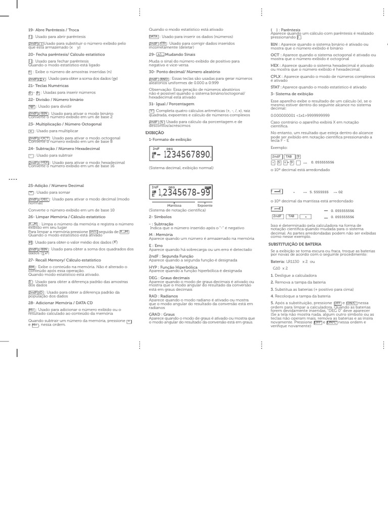 Guia de Uso da Calculadora Elgin CC56 | PDF | Decimal | Armazenamento ...