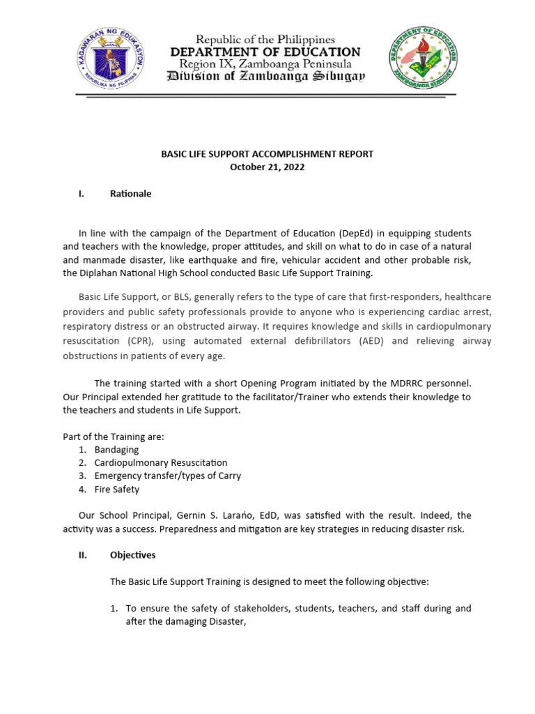 Basic Life support accomplishment report | PDF | Health Care | Safety