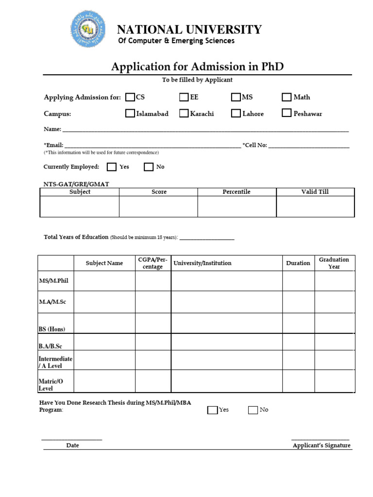 PHD Admission Form 2018 | PDF | Master Of Science | Doctor Of Philosophy