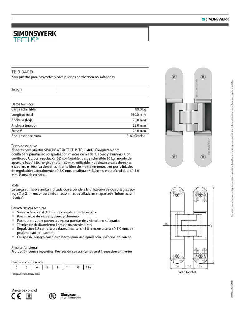 Bisagra TE 3 340D para puertas ocultas | PDF