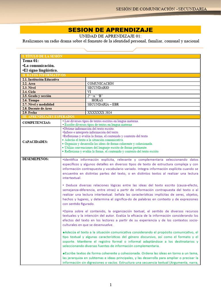 2° Sesion Actv 01 - Comunicación 2024 | PDF | Comunicación | Evaluación