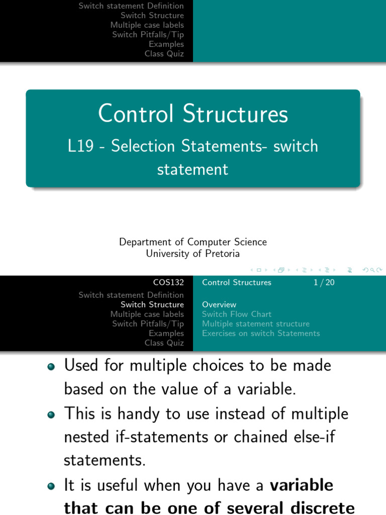 L19 Selection Statements Switch Statements | PDF | Control Flow | Software Development