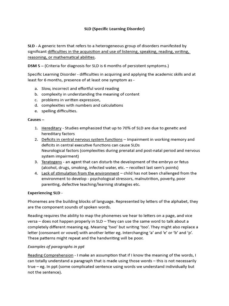 SLD (Specific Learning Disorder) : Examples of Paragraphs in | Download ...