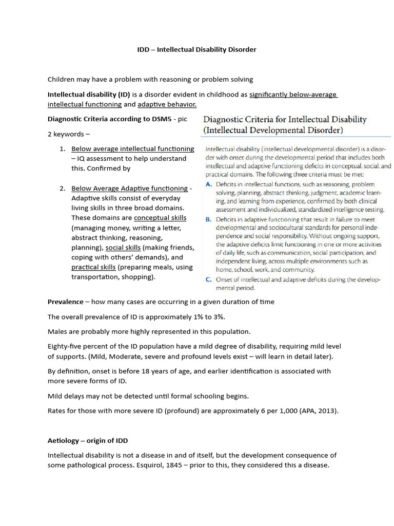 IDD | PDF | Intellectual Disability | Diseases And Disorders