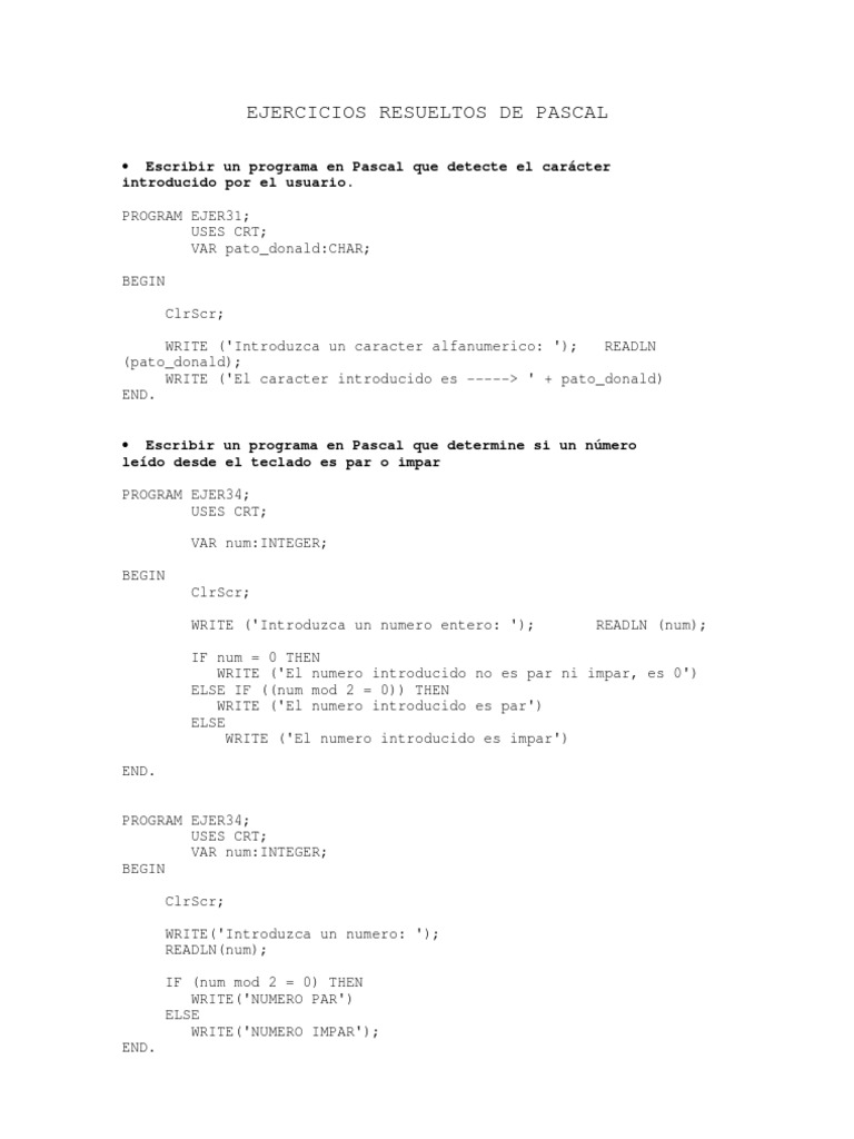 Ejercicios Resueltos Pascal 2 | PDF
