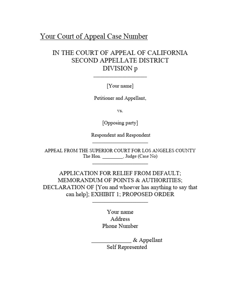 Application-Relief-from-Default-Template | PDF | Appeal | Legal Procedure