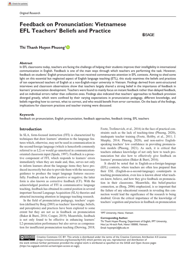 EFL Teachers' Feedback on Pronunciation | PDF | English As A Second Or ...