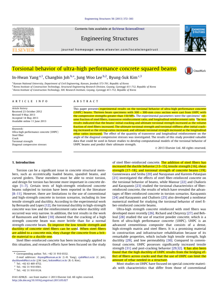 Torsional Behavior of Ultra-High Performance Concrete Squared Beams ...