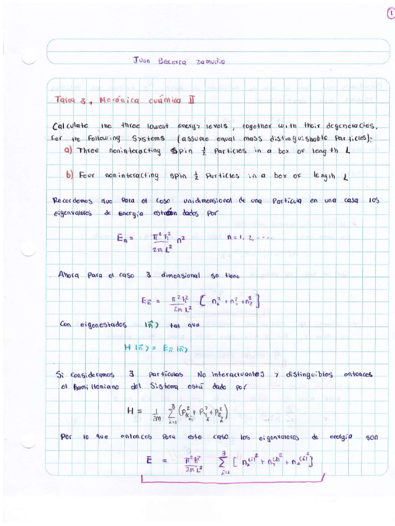 Tarea 3. Mecánica Cuántica Ll. Juan Becerra | PDF