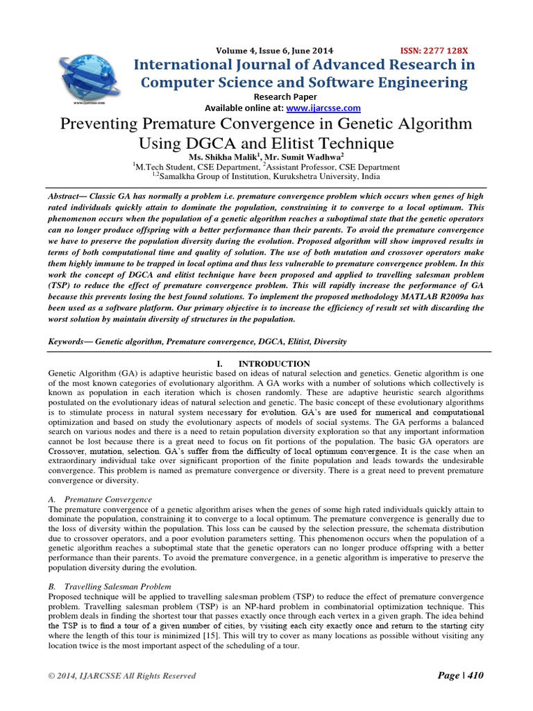 Preventing Premature Convergencein Genetic Algorithm Using DGCAand Elitist Technique | PDF ...