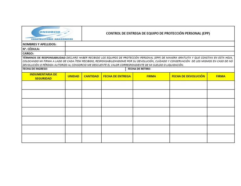Formato de Control de Entrega de Epp | PDF