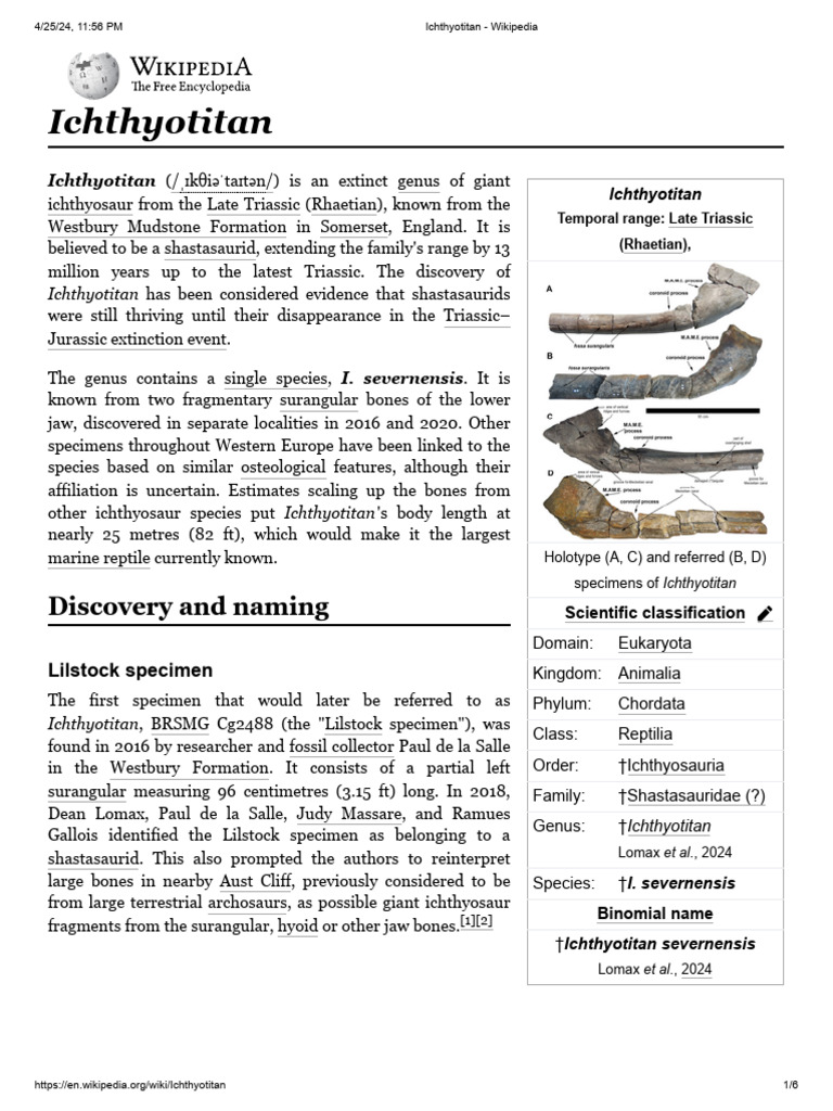 Ichthyotitan - Wikipedia | PDF