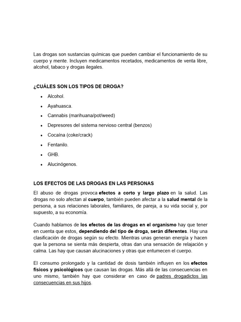 LAS DROGAS | PDF | La dependencia de sustancias | Drogas