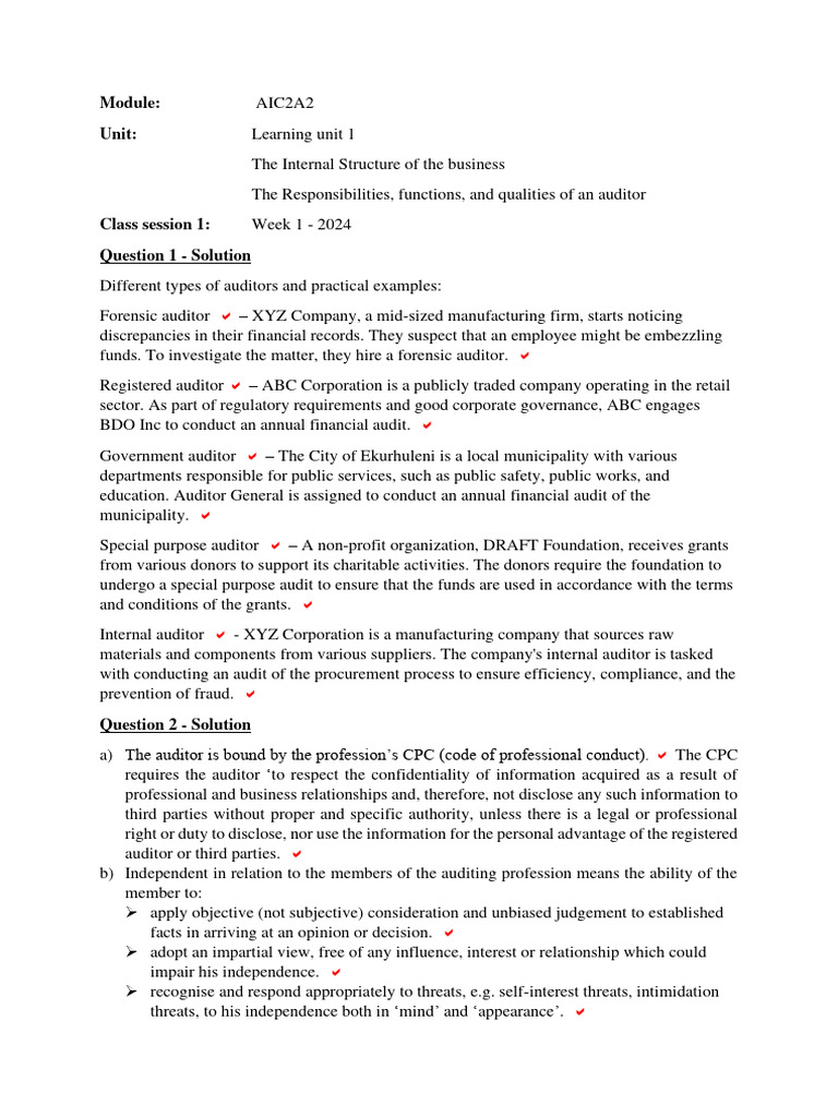 Class Memorandum 1_ Week 1 | PDF | Audit | Financial Audit