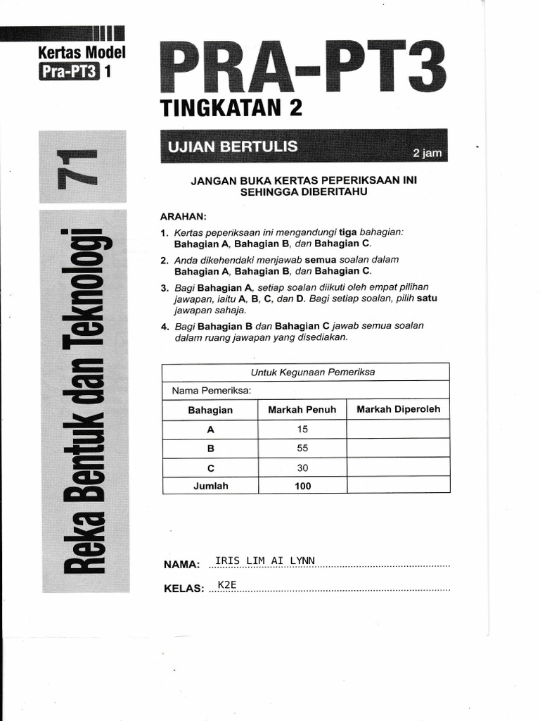 Kertas Model Pra-pt3 Rbt t2 | PDF