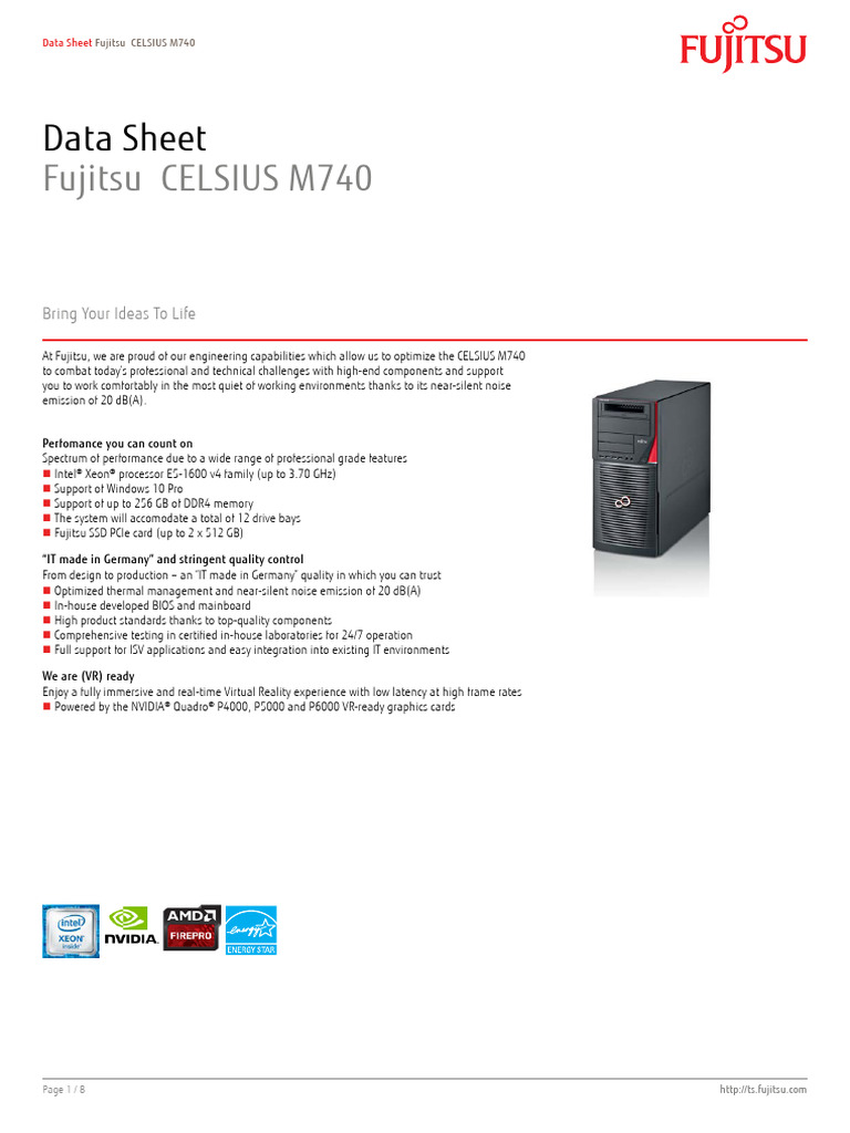 Fujitsu CELSIUS M740: Data Sheet | PDF | Hard Disk Drive | Solid State ...
