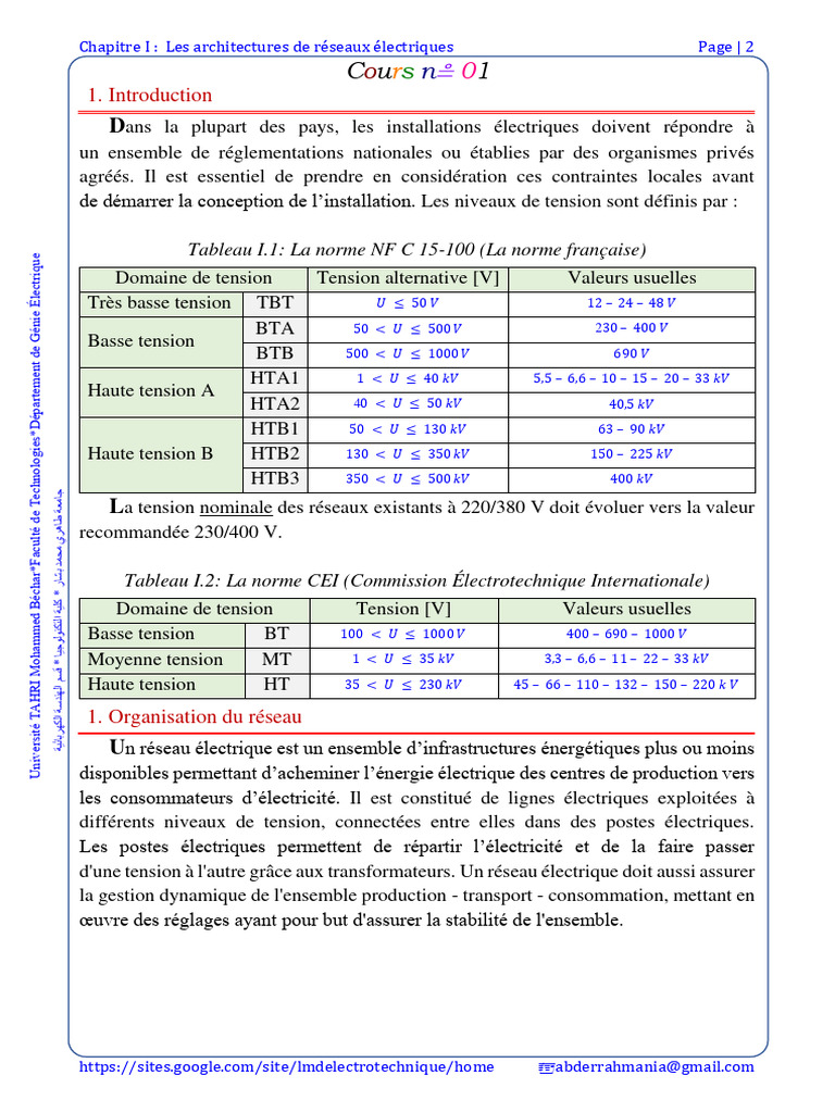 ELEC - 300 - Les Architectures de Réseaux Électriques - Cr-02 | PDF | Électrotechnique | Électricité