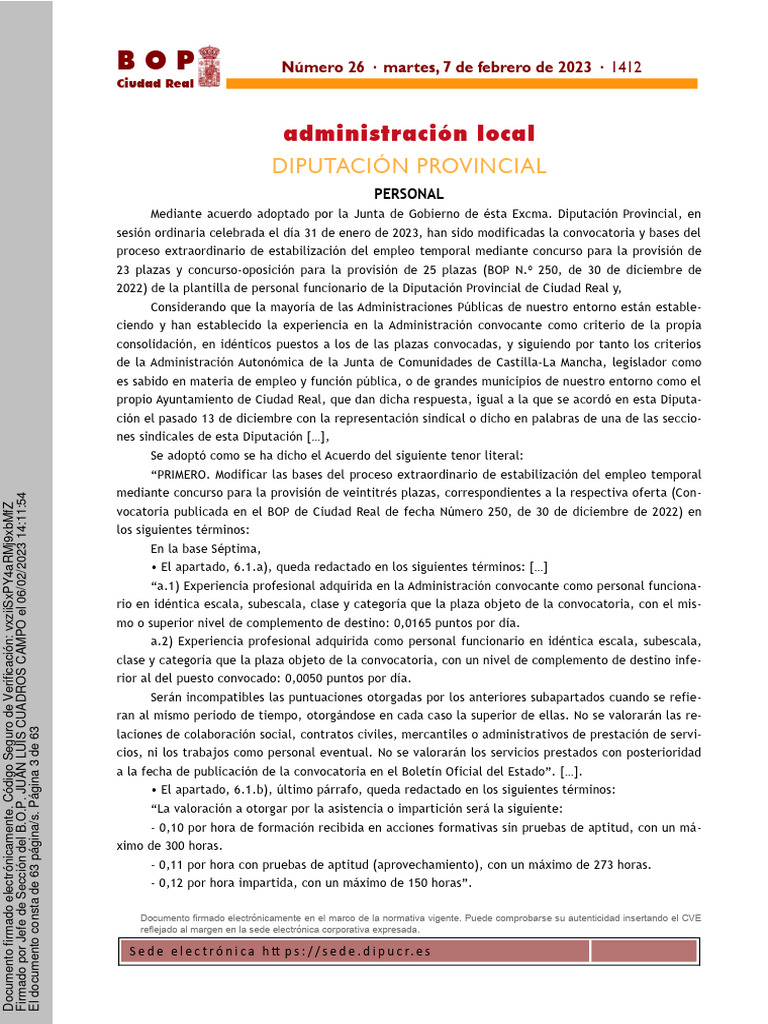 Anuncio Modificacion Bases BOP 1 | PDF | Gobierno