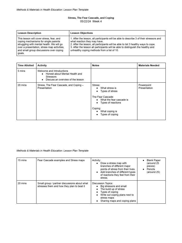 Together Twice - Lesson Plan | PDF | Stress (Biology) | Behavioural ...