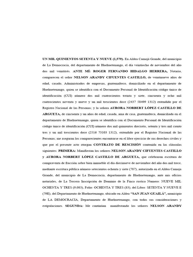 1579-2023 Rescicion. Aurora Norberto Lopez Castillo de Argueta y Nelson ... 1579-2023 Rescicion. Aurora Norberto Lopez Castillo de Argueta y Nelson ...