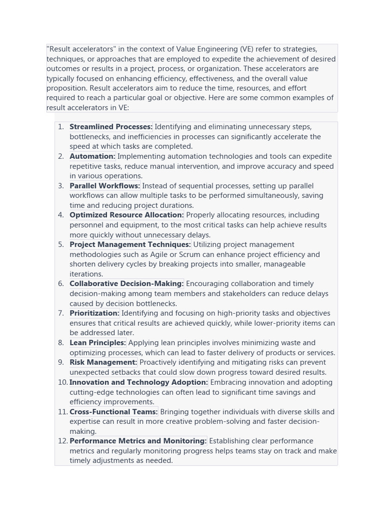 Result Accelerators in Value Engineering | PDF | Evaluation | Goal