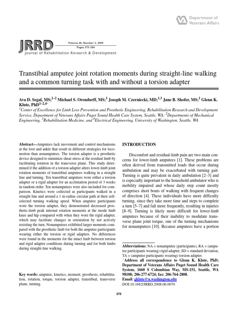 Transtibial Amputee Joint Rotation Moments During Straight-Line Walking ...
